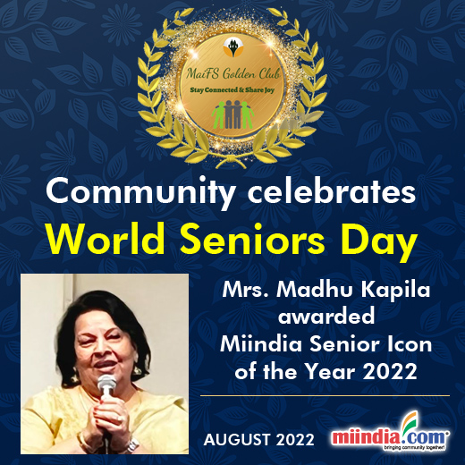 Community celebrates World Seniors Day! Mrs. Madhu Kapila awarded ...